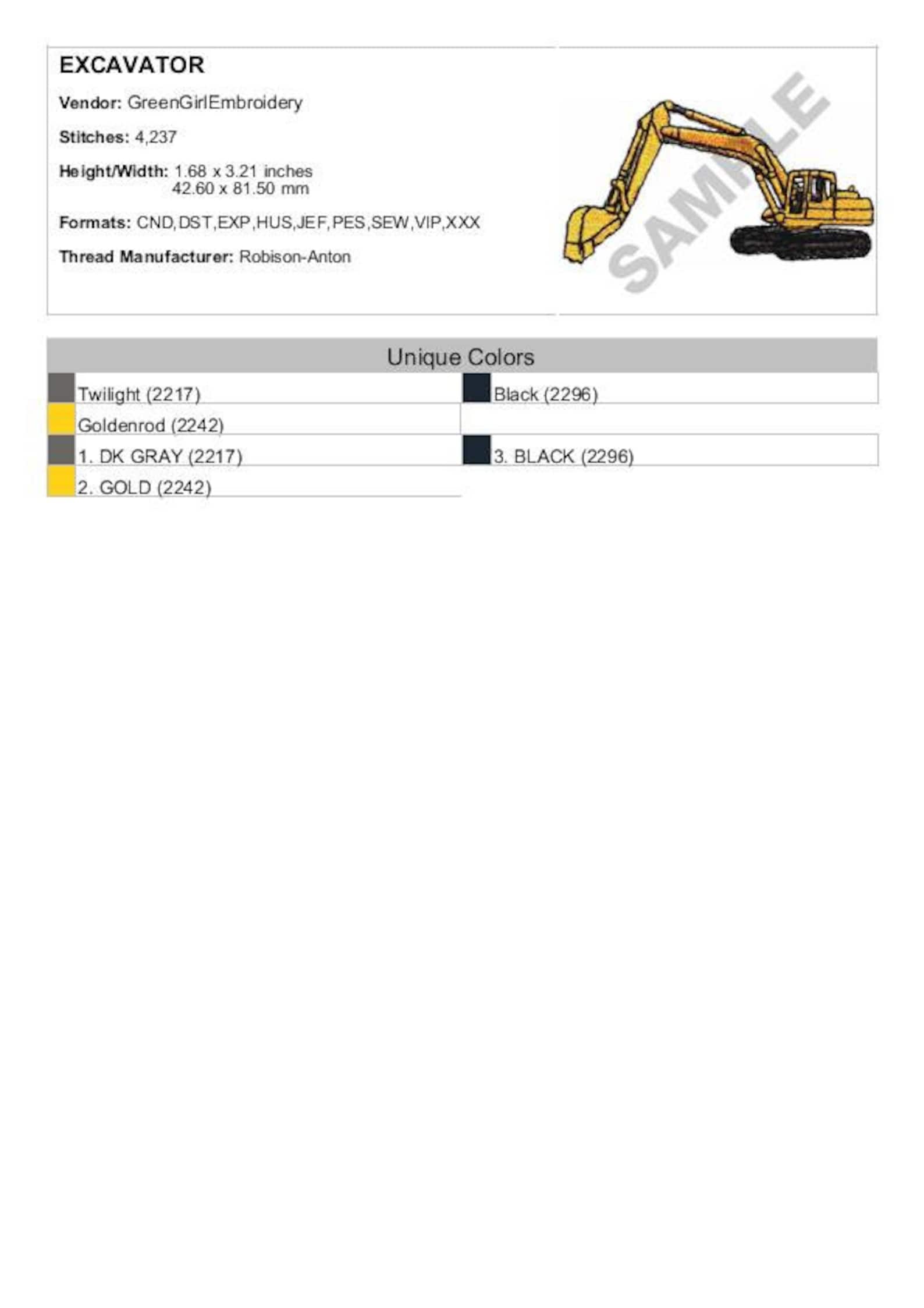 Excavator - Machine Embroidery Design - Etsy