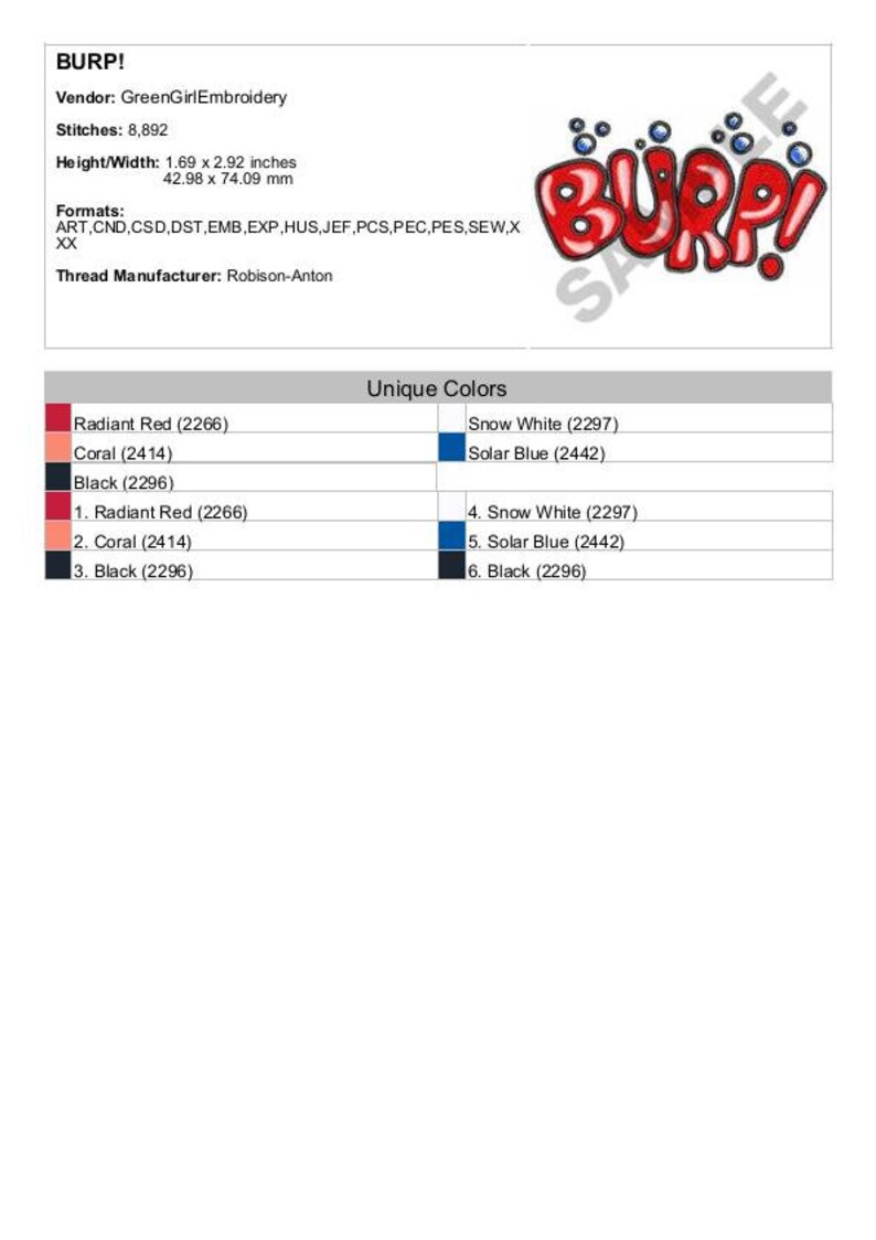 Burp! - Machine Embroidery Design - Etsy