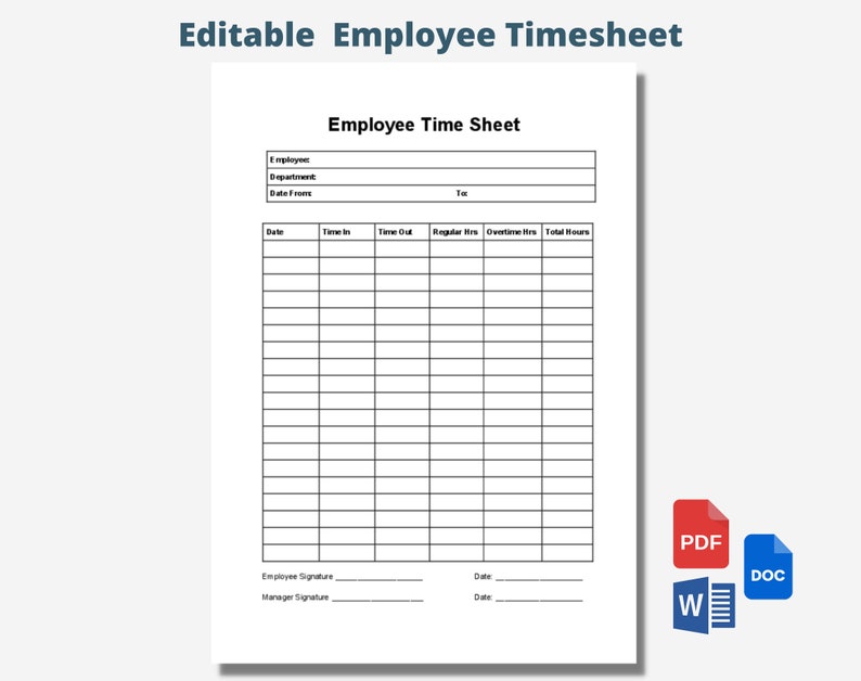 Editable Employee Timesheet: Printable Time Card (google Doc, Word, PDF ...