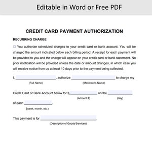 Credit Card Authorization Form, PDF, Word Doc, Credit Card Billing ...