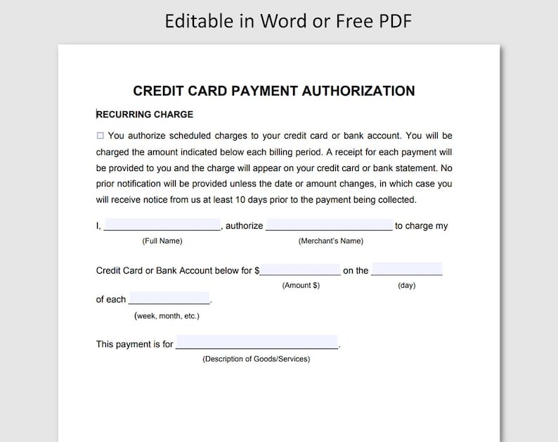 Credit Card Authorization Form, PDF, Word Doc, Credit Card Billing ...