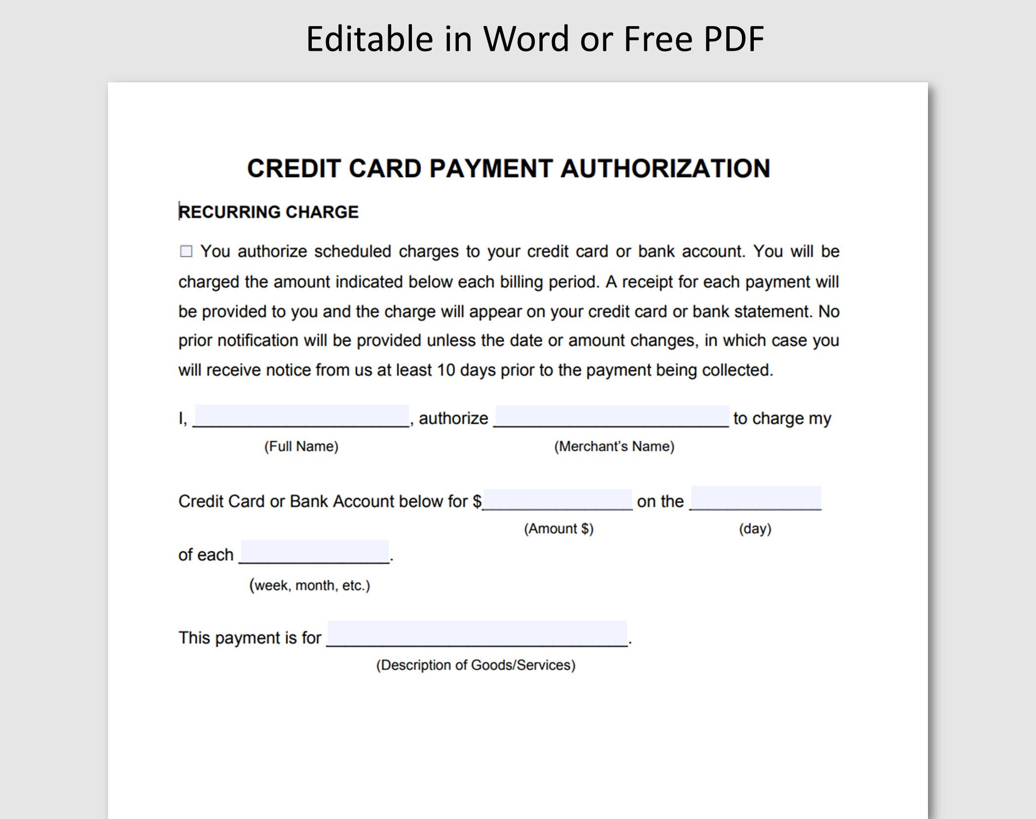Credit Card Authorization Form, PDF, Word Doc, Credit Card Billing ...