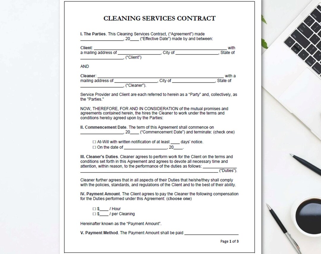Cleaning Services Contract Agreement, Cleaning Business Contract ...