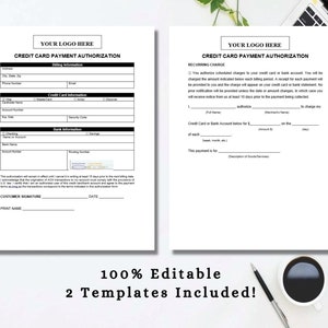 Credit Card Authorization Form, Word Doc, Google Doc, Credit Card ...