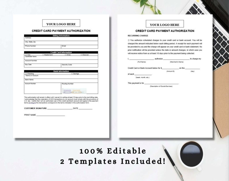 Credit Card Authorization Form, Word Doc, Google Doc, Credit Card ...