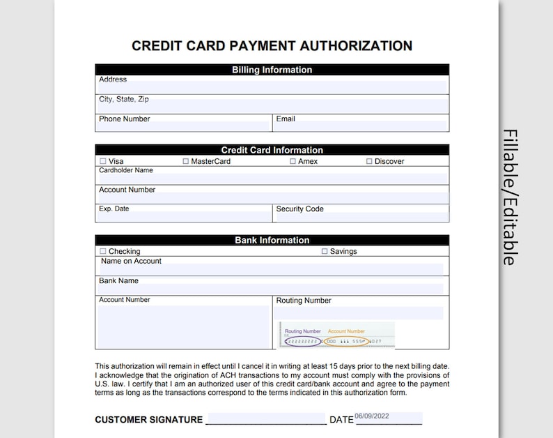 Credit Card Authorization Form, PDF, Word Doc, Credit Card Billing ...