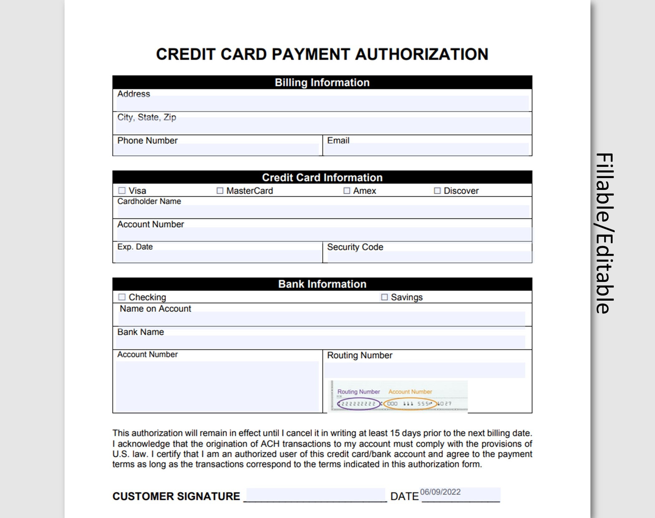Credit Card Authorization Form, PDF, Word Doc, Credit Card Billing ...