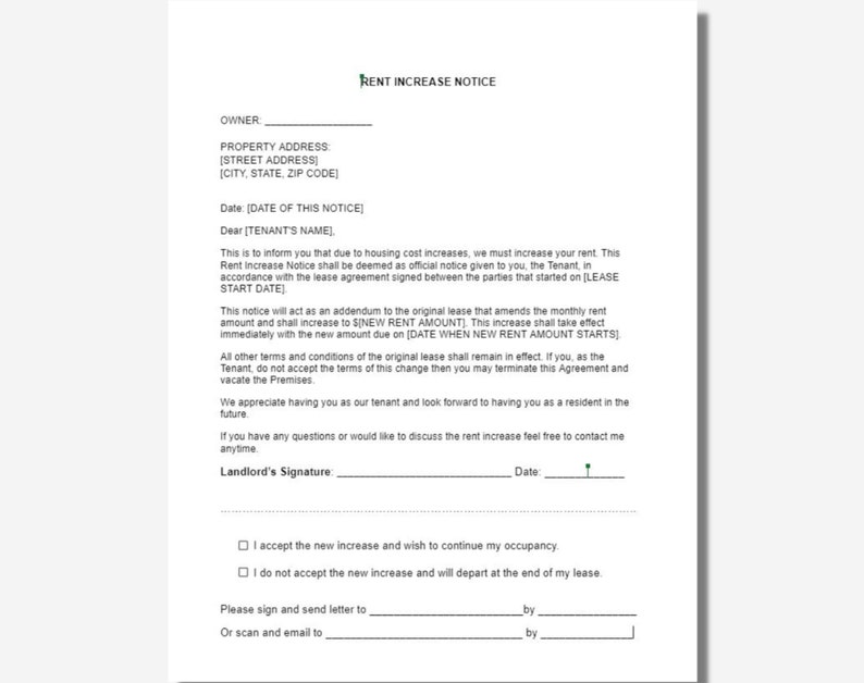 Rental Increase Notice, Rent Increase Form, Editable Word Doc, Editable ...