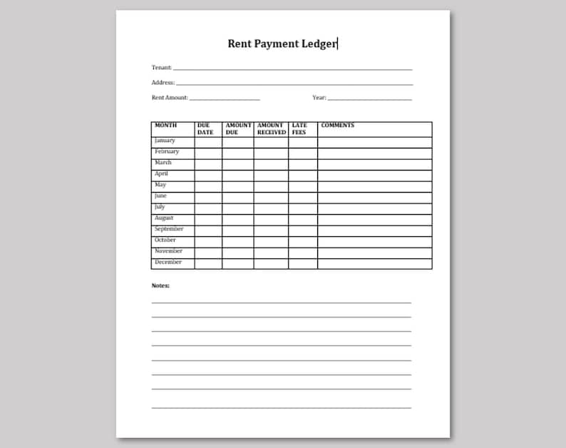 Tenant Rental Ledger, Rent Payment Tracker, Rental Payments Record ...