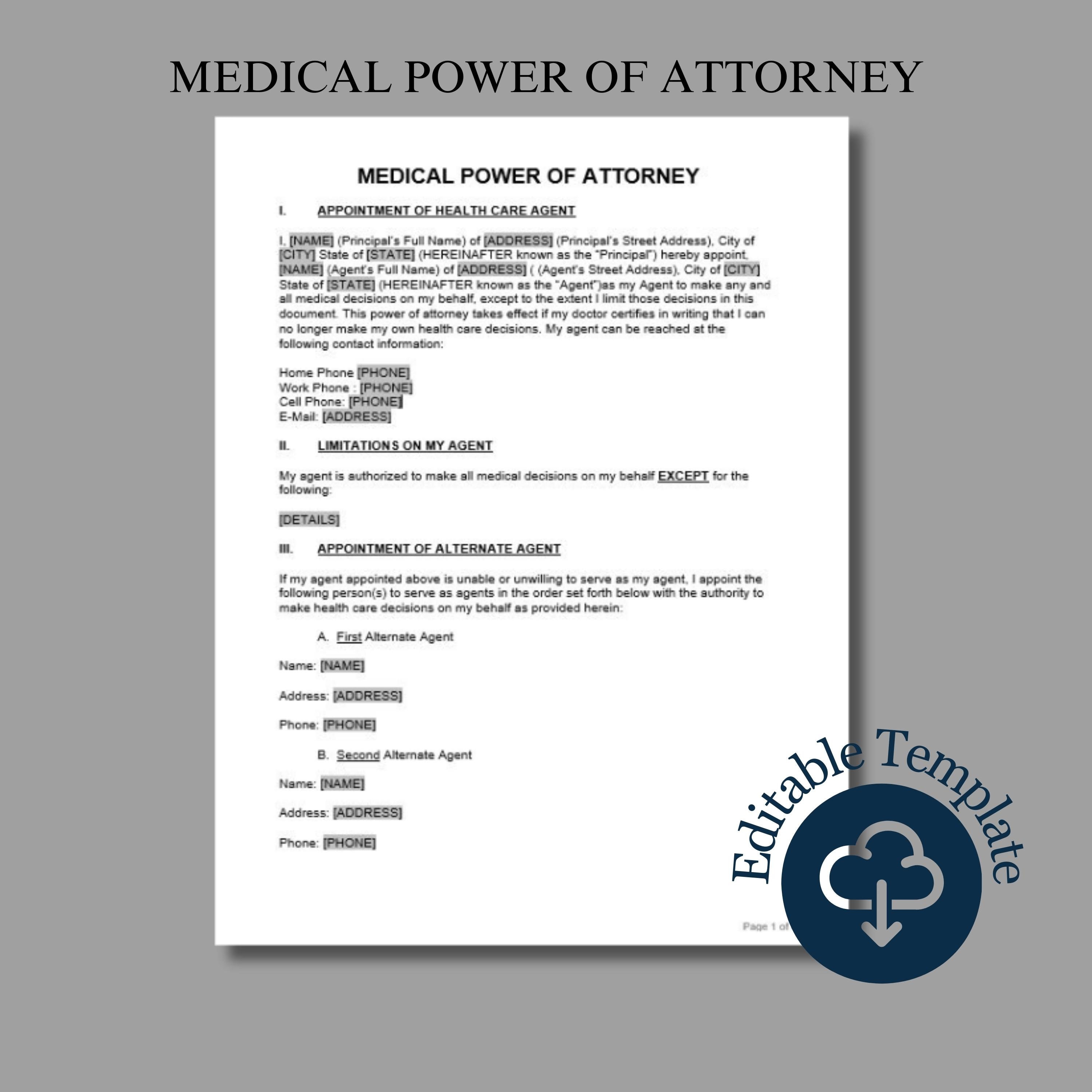 Medical Power of Attorney Form, POA Template, General MS Word, Google ...