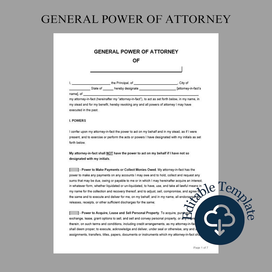 General Power of Attorney Form Template: Editable Instant Download (MS ...