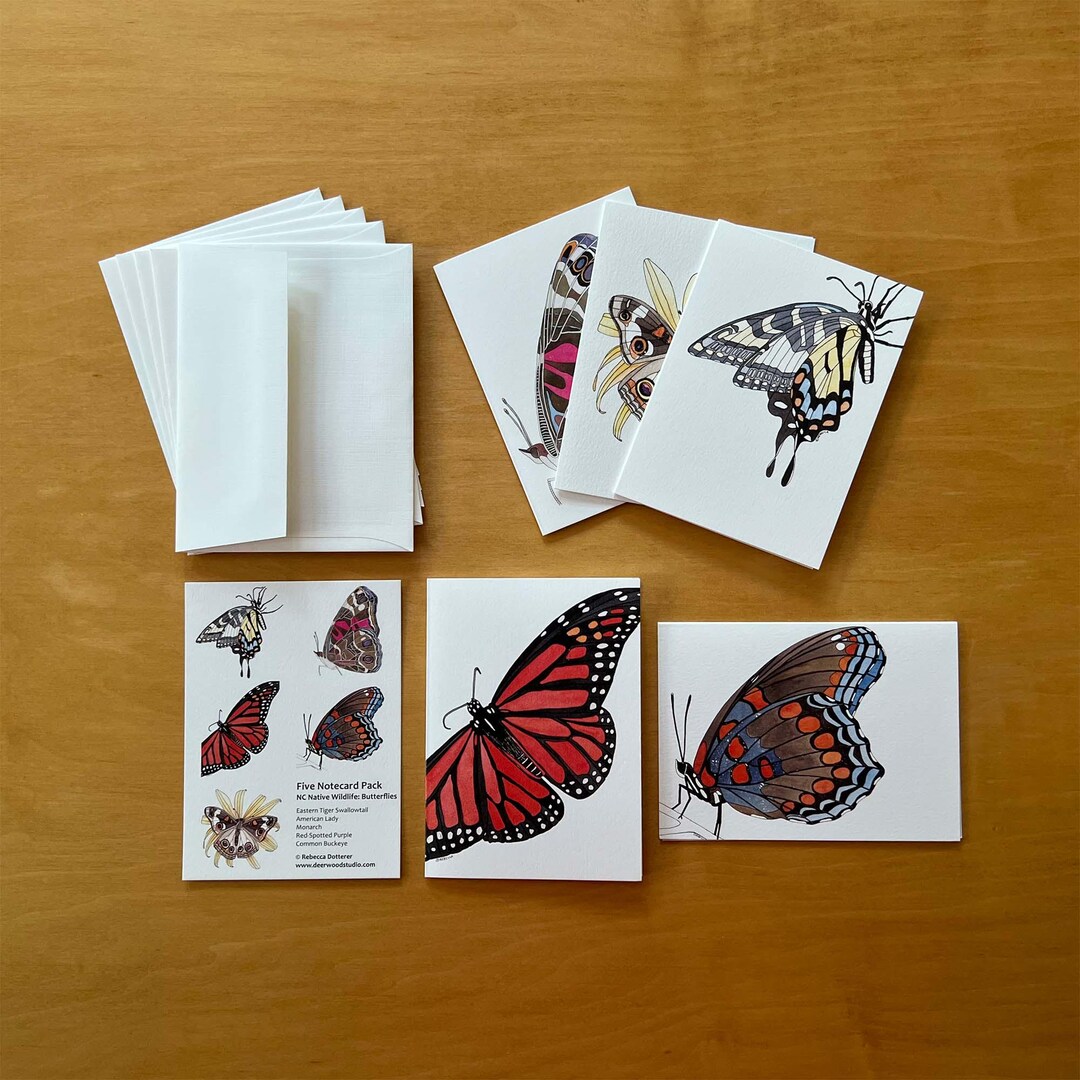 Watercolor Butterflies Blank Notecards | Mixed Pack of 5, North ...