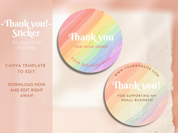 Cute Thank You Sticker Template Printable Rainbow Colors - Etsy