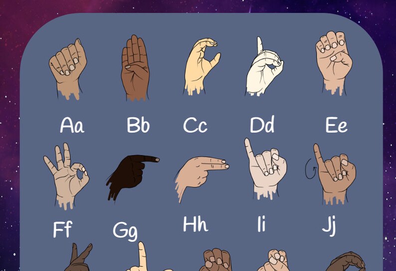 ASL PRINTABLE Alphabet for Classroom - Galaxy - Etsy