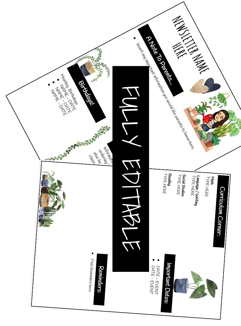 Fully EDITABLE Monthly Newsletter TEMPLATE Plant Theme - Etsy