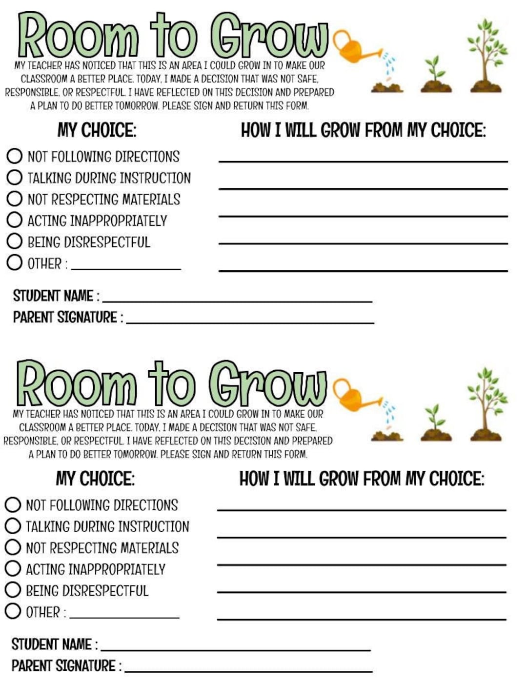 Student Growth Reflection Form - Etsy