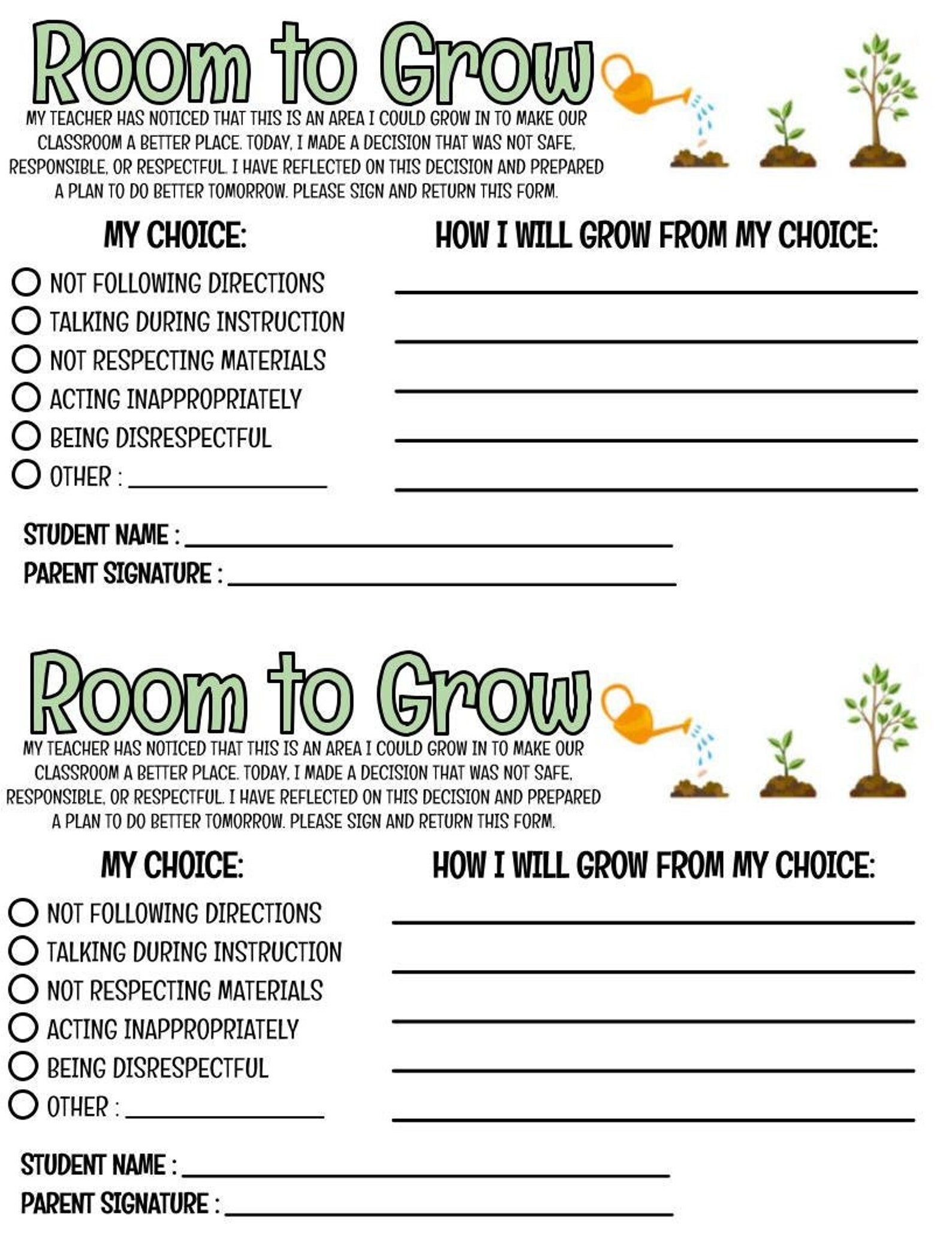 Student Growth Reflection Form - Etsy