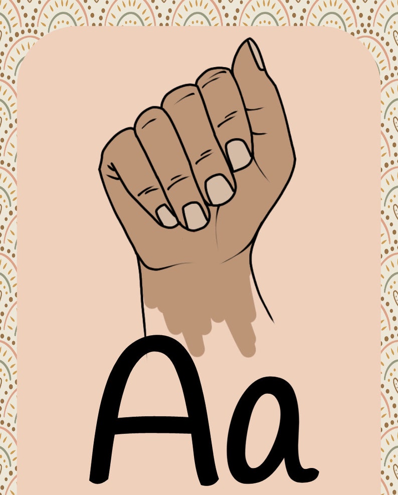 ASL PRINTABLE Alphabet for Classroom - Boho Rainbow - Etsy