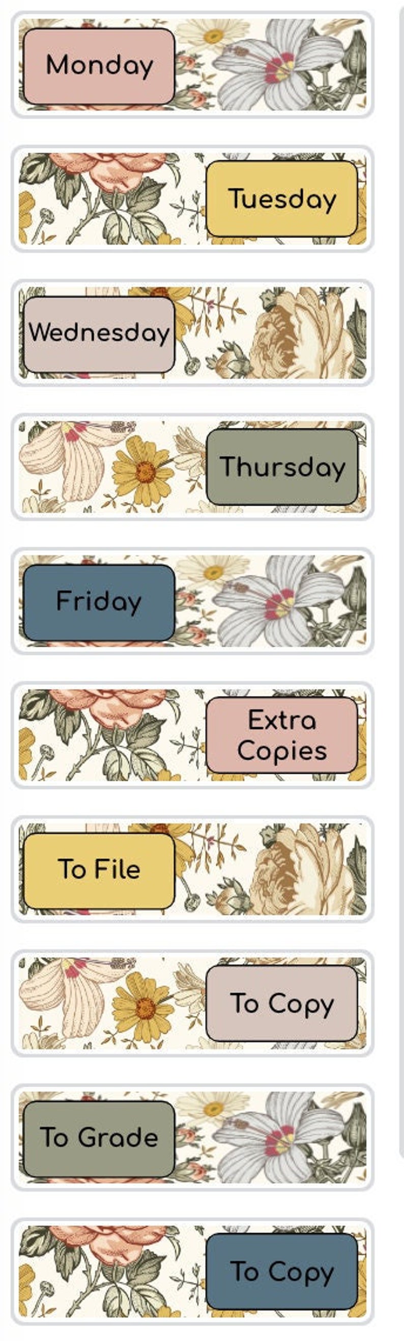 Boho Vintage Floral 10 Drawer Labels FULLY EDITABLE - Etsy