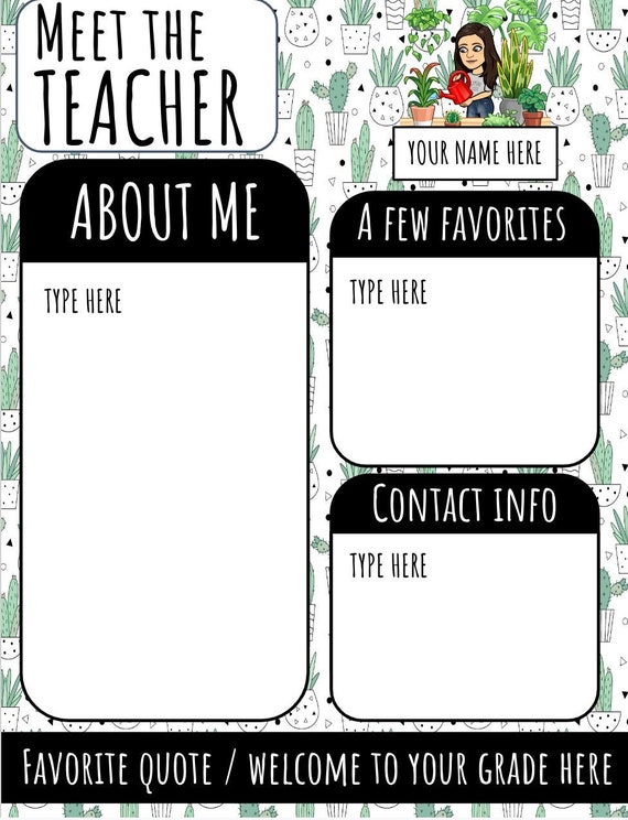 Meet the Teacher Template Cactus - Etsy