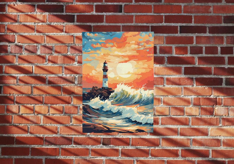 Lighthouse Digital Print, Vibrant Colors, Blue Sky, Ocean Wall Art ...