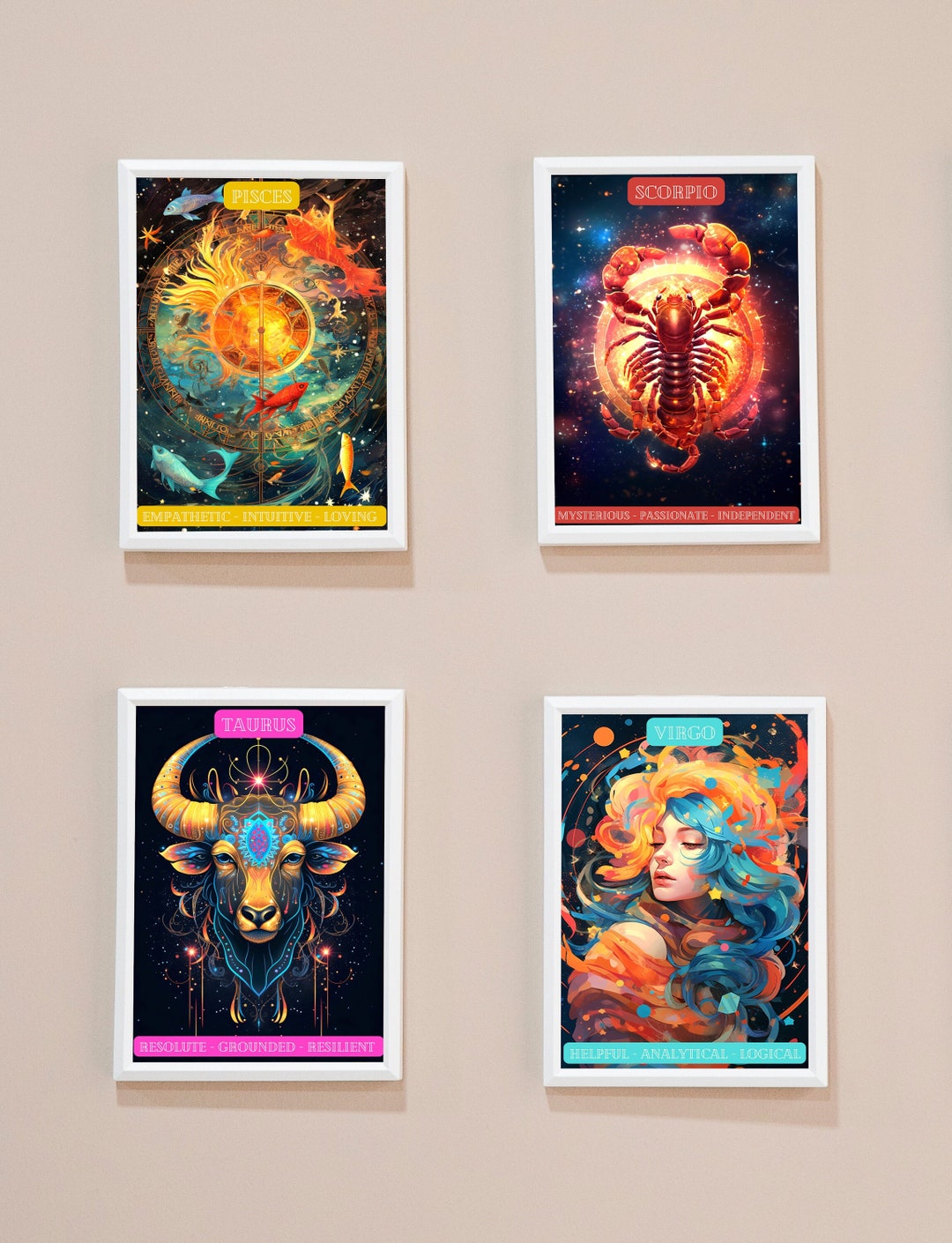 Set of 12 Zodiac Sign Digital Posters, Zodiac Home Decor, Zodiac Gift ...