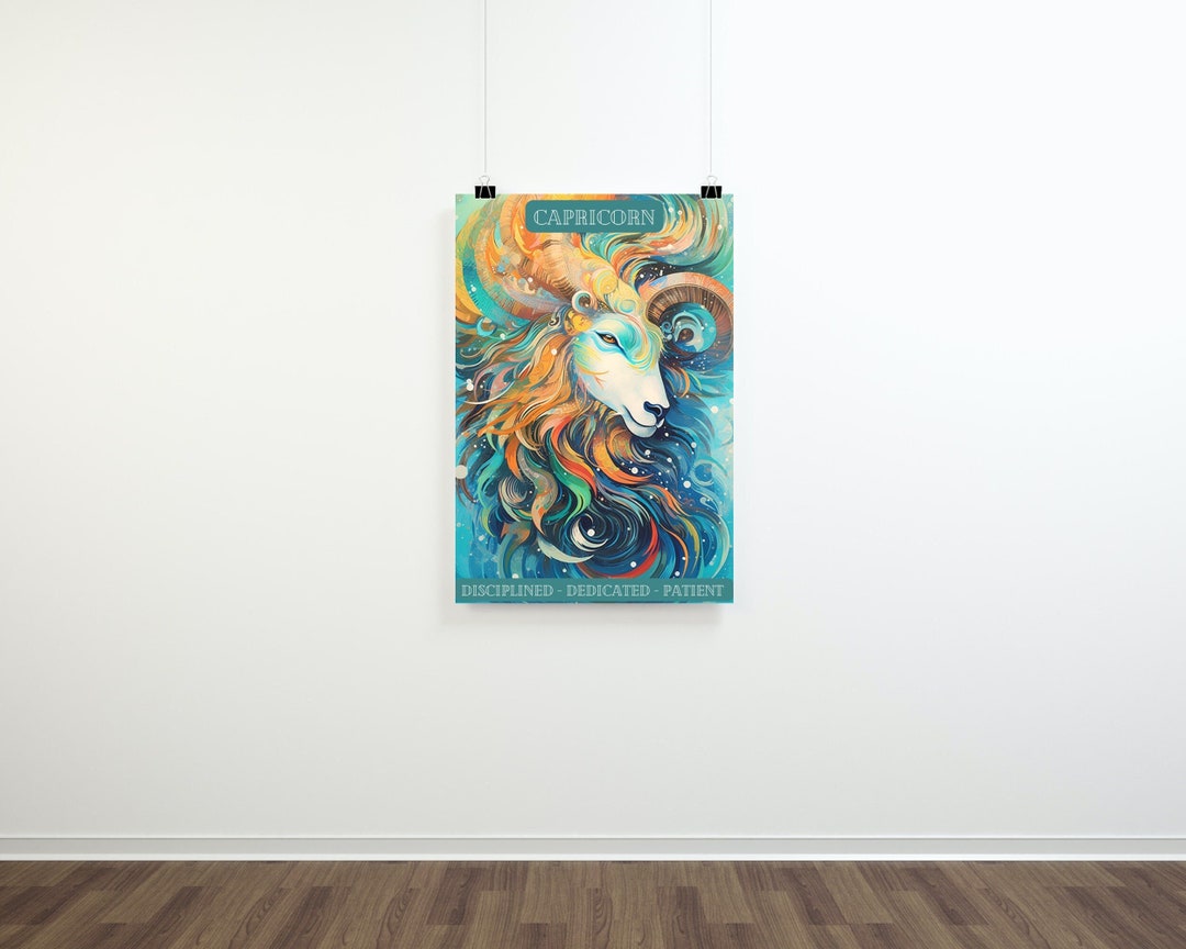Capricorn Zodiac Poster, Abstract Digital Art, Astrology Wall Decor ...