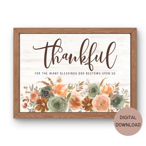 Thankful Fall Printable - Farmhouse Watercolor Autumn Flowers Wall Art ...