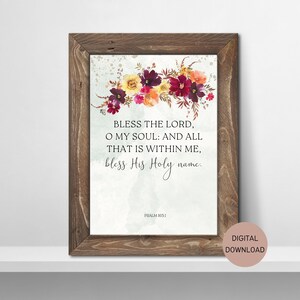 Bless the Lord Bible Verse Wall Art - Fall Christian Decor Digital ...