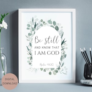 Bible Verse Printable Psalm 46:10 Christian Wall Art - Botanical ...