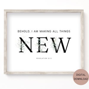 Bible Verse Printable Revelation 21:5 Christian Wall Art - Botanical ...