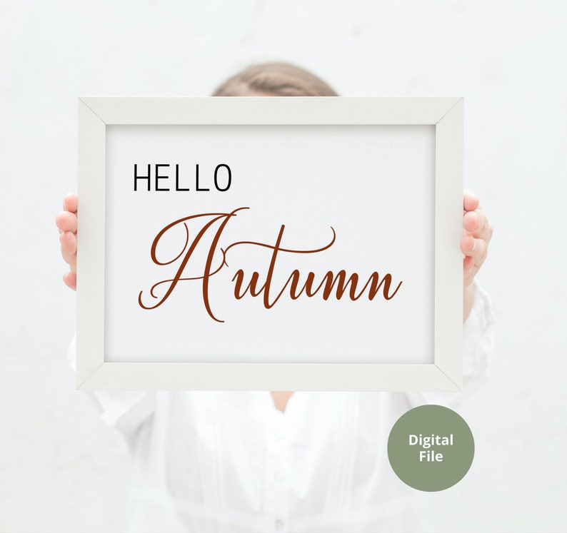 Hello Autumn Sign Printable, Fall Wall Art, Thanksgiving Decor, Modern ...