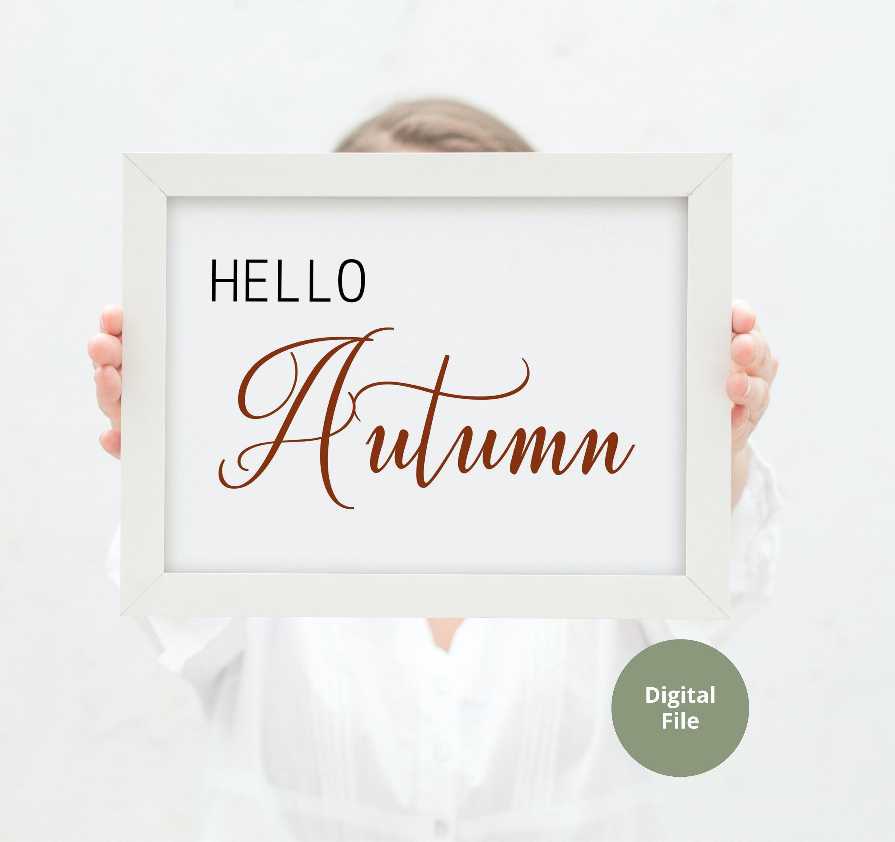 Hello Autumn Sign Printable, Fall Wall Art, Thanksgiving Decor, Modern ...