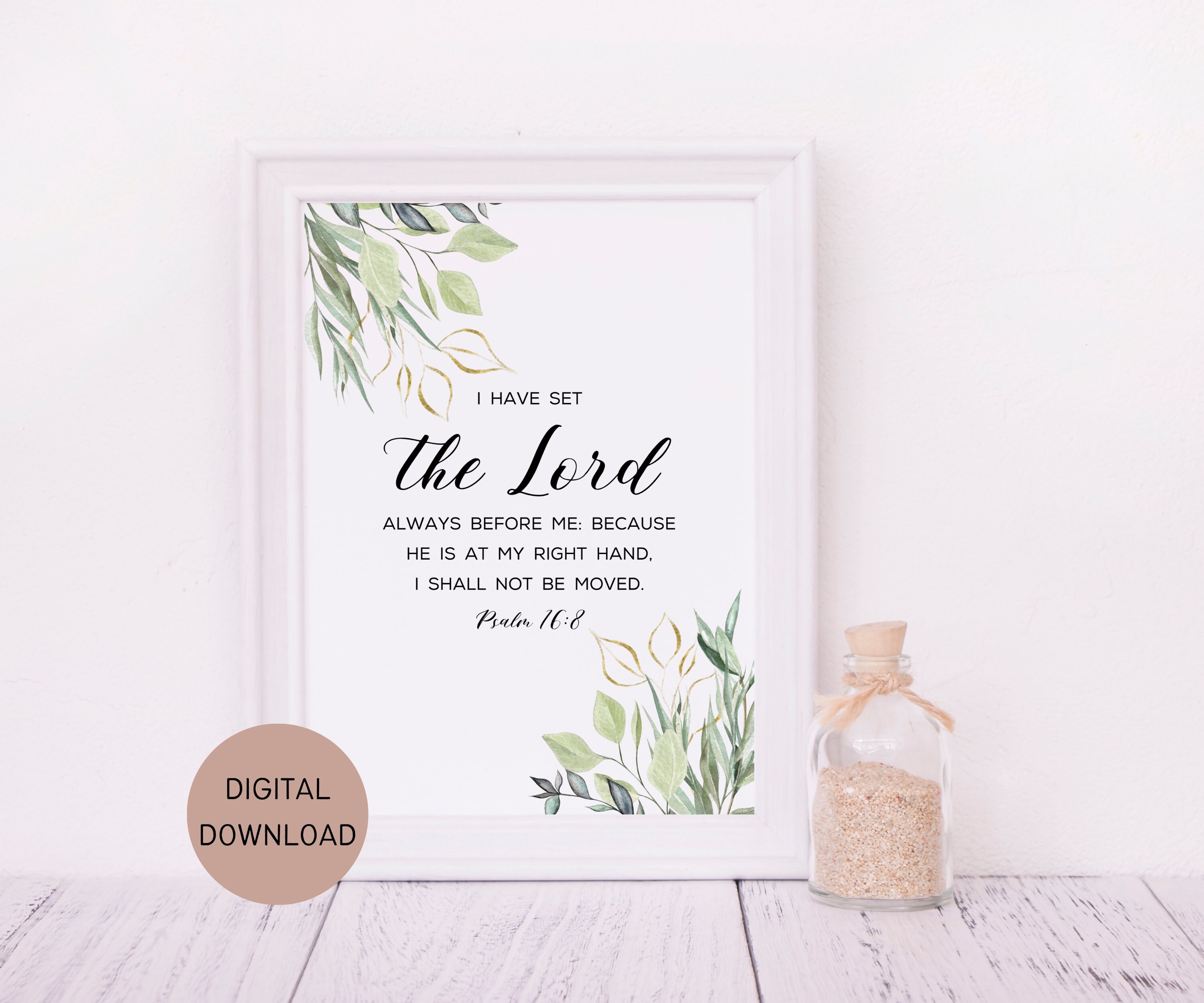 Psalm 16:8 Botanical Minimalist Watercolor Greenery Wall Art Printable ...