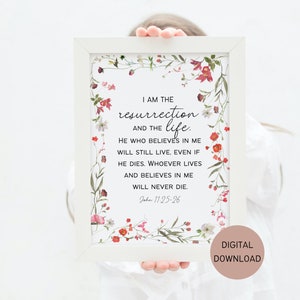Resurrection and Life Bible Verse Wall Art Printable - Easter Christian ...