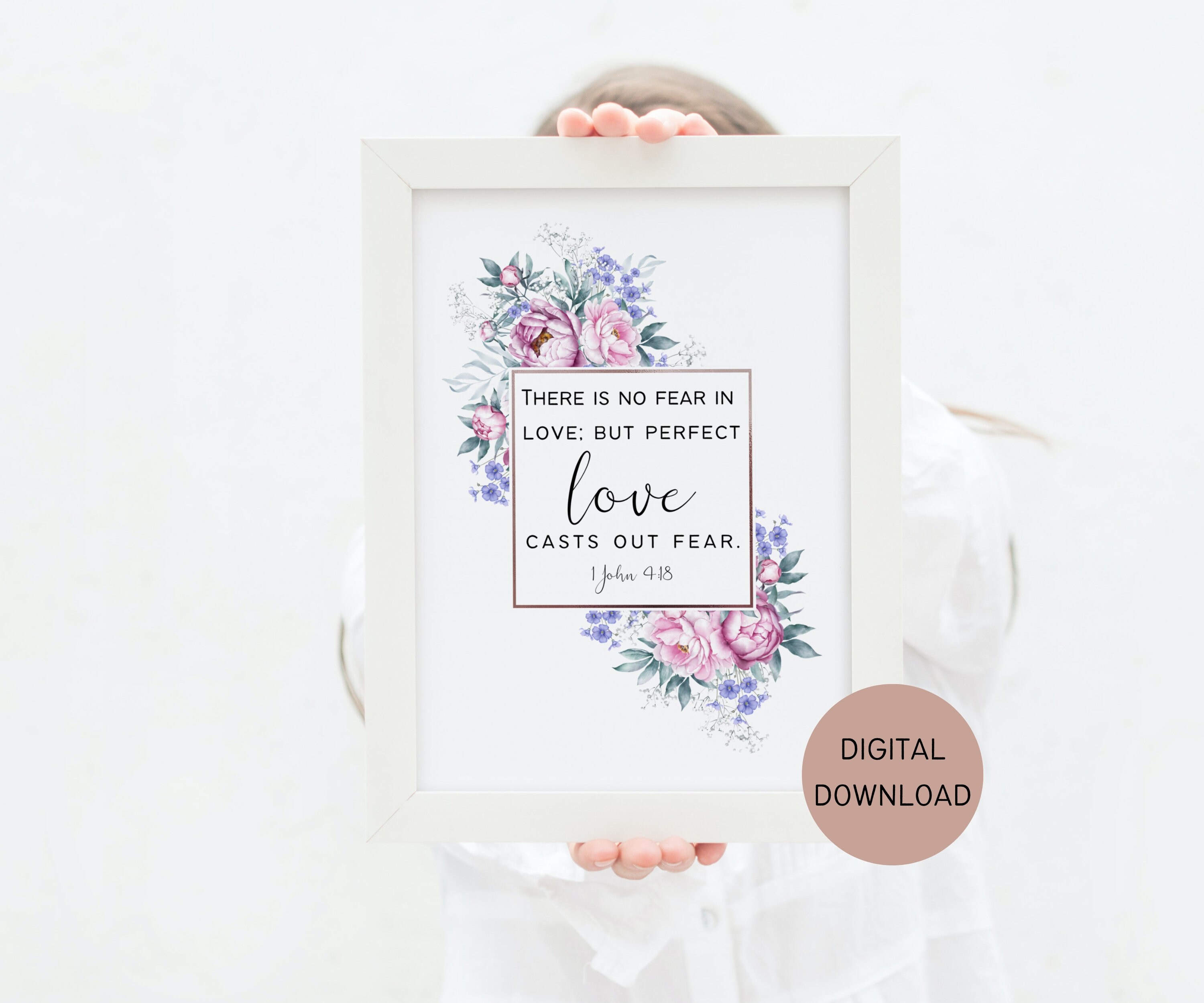 Bible Verse Printable 1 John 4:18 Bible Wall Art Floral Watercolor ...