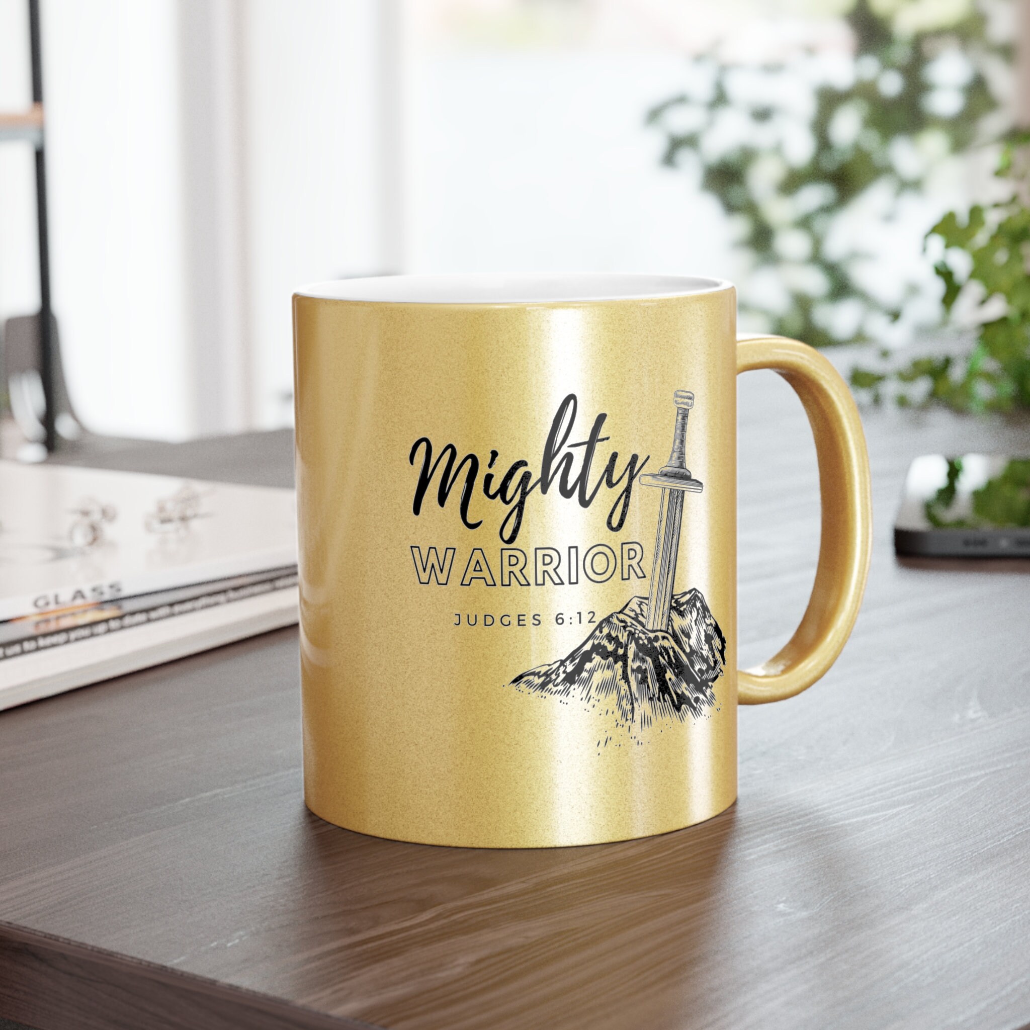Bible Verse Coffee Mug in Metallic Silver or Gold, Mighty Warrior Mug ...