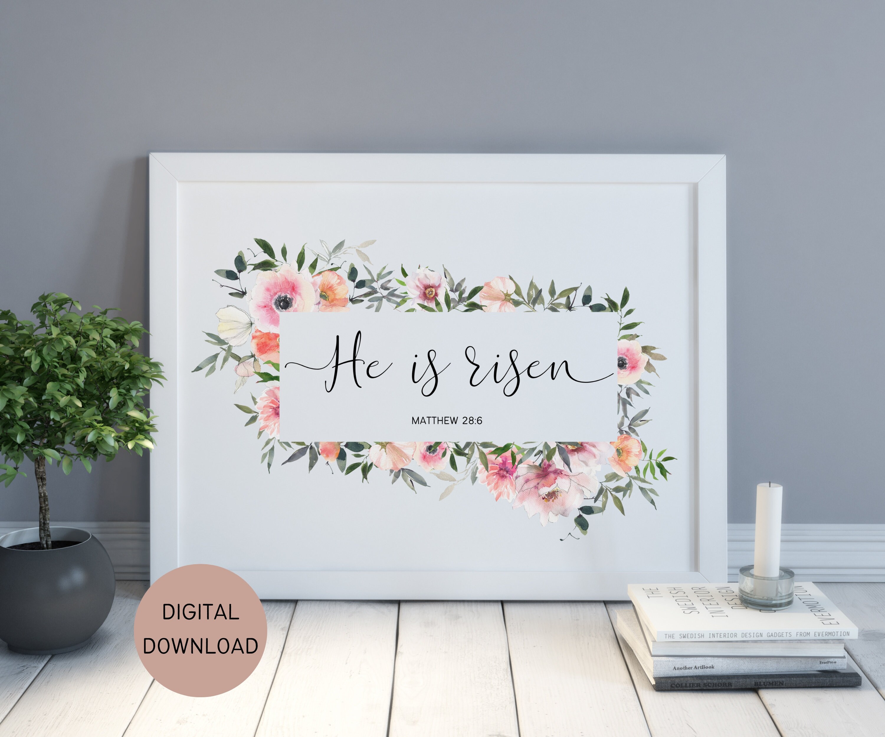 He is Risen Matthew 28:6 Wall Art Printable, Easter Christian Decor ...