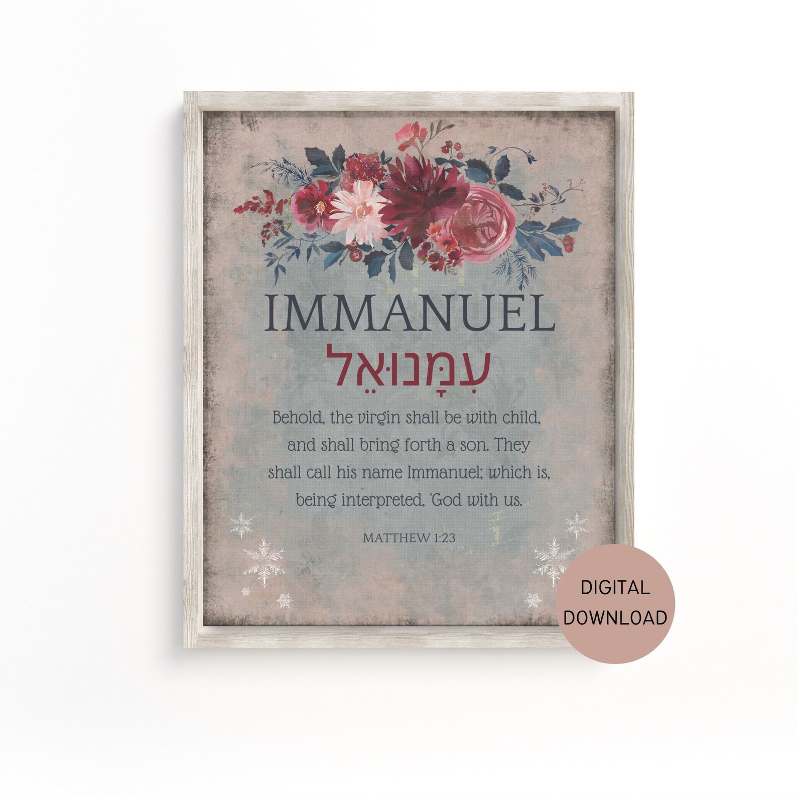 Christmas Art Printable Hebrew Immanuel Bible Verse Holiday - Etsy