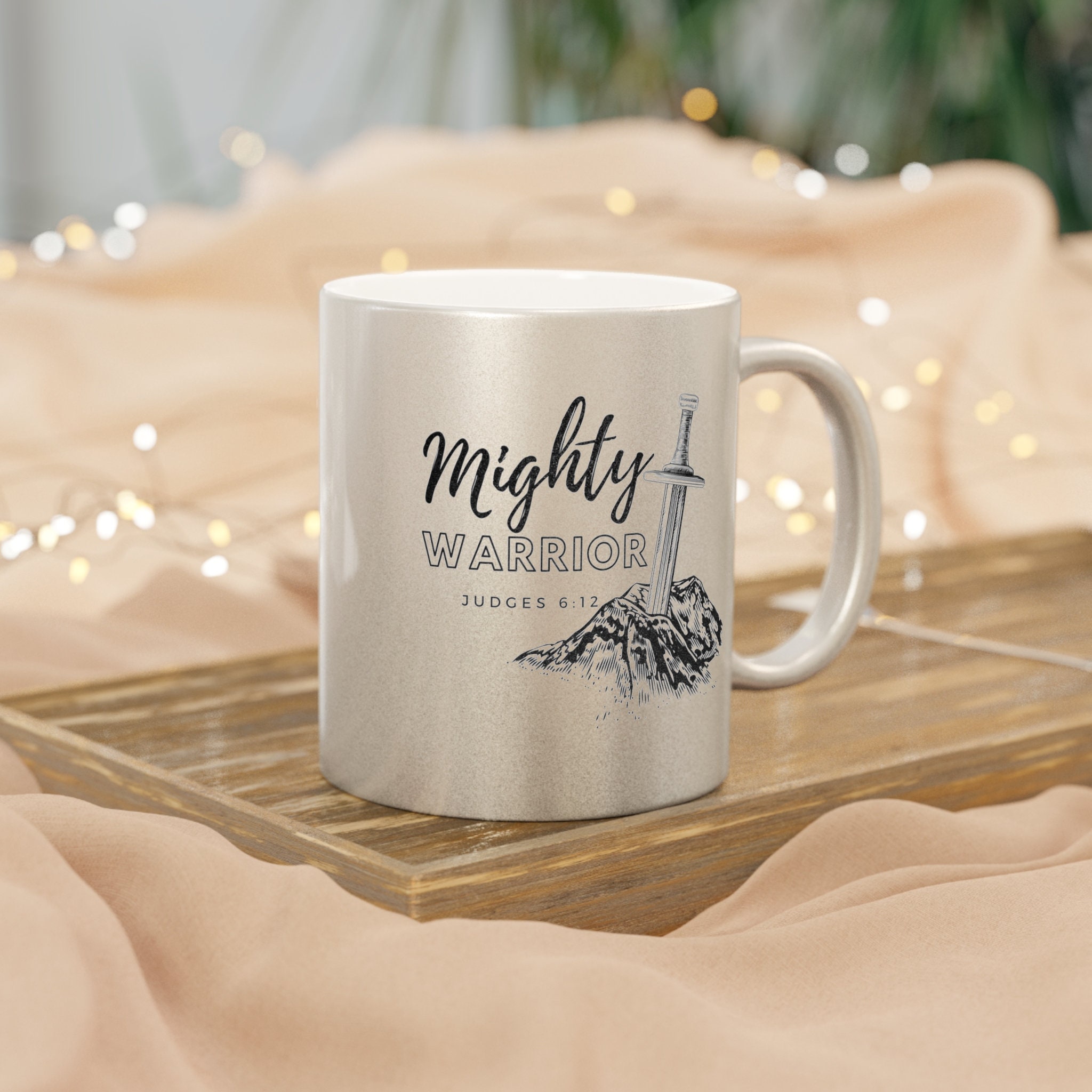 Bible Verse Coffee Mug in Metallic Silver or Gold, Mighty Warrior Mug ...