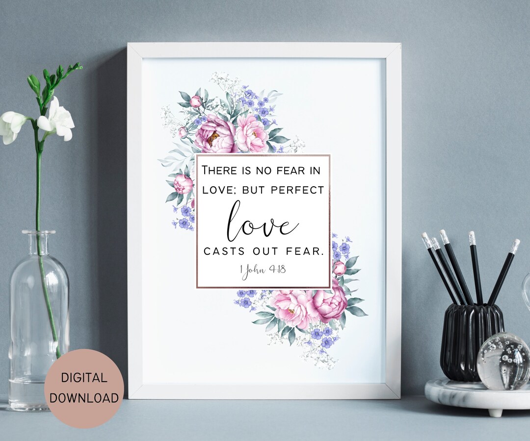 Bible Verse Printable 1 John 4:18 Bible Wall Art - Floral Watercolor ...
