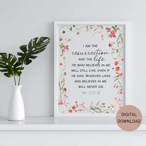 Resurrection and Life Bible Verse Wall Art Printable - Easter Christian ...
