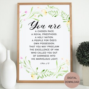 Bible Verse Wall Art Printable Download 1 Peter 2:9, Christian Wall ...