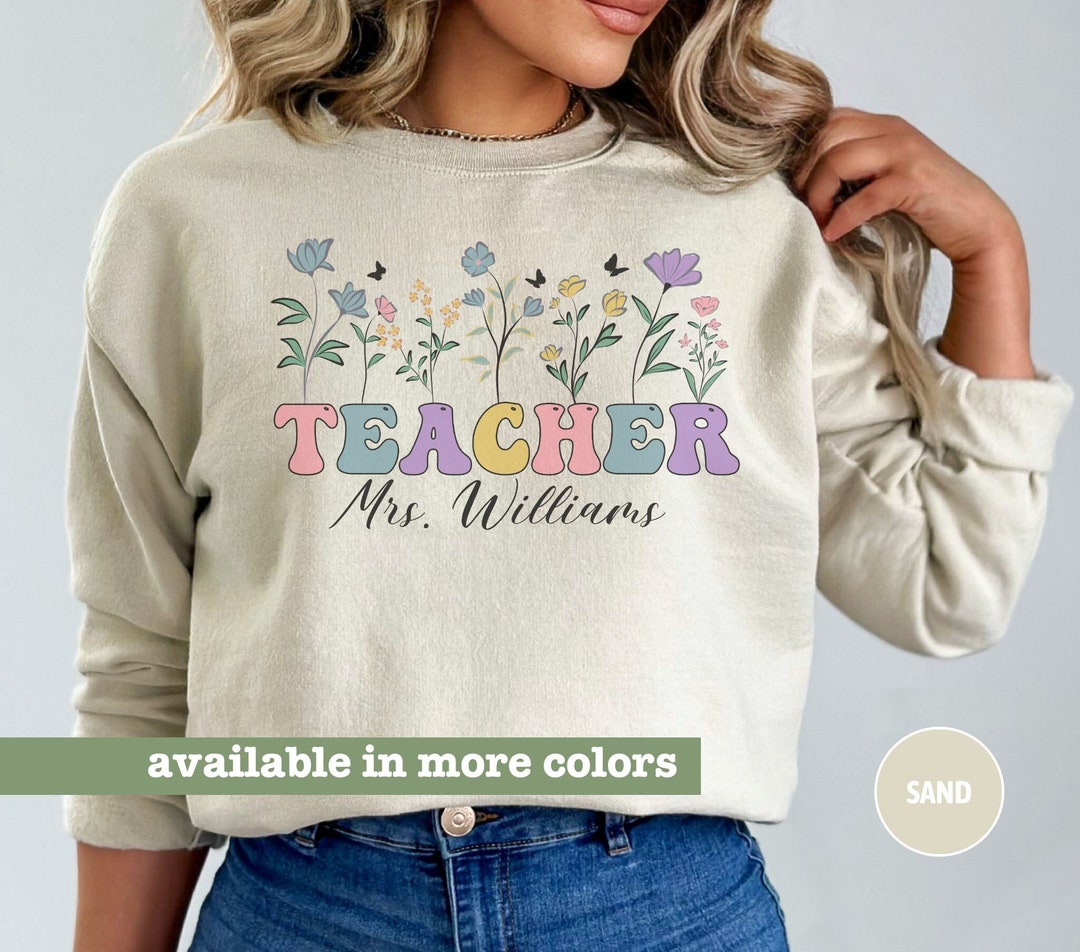 Personalized Teacher Sweatshirt Teacher Name Crewneck Retro Etsy