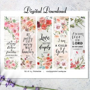 Bible Verse Bookmarks With Watercolor Floral Design - Set of 5 Faith ...