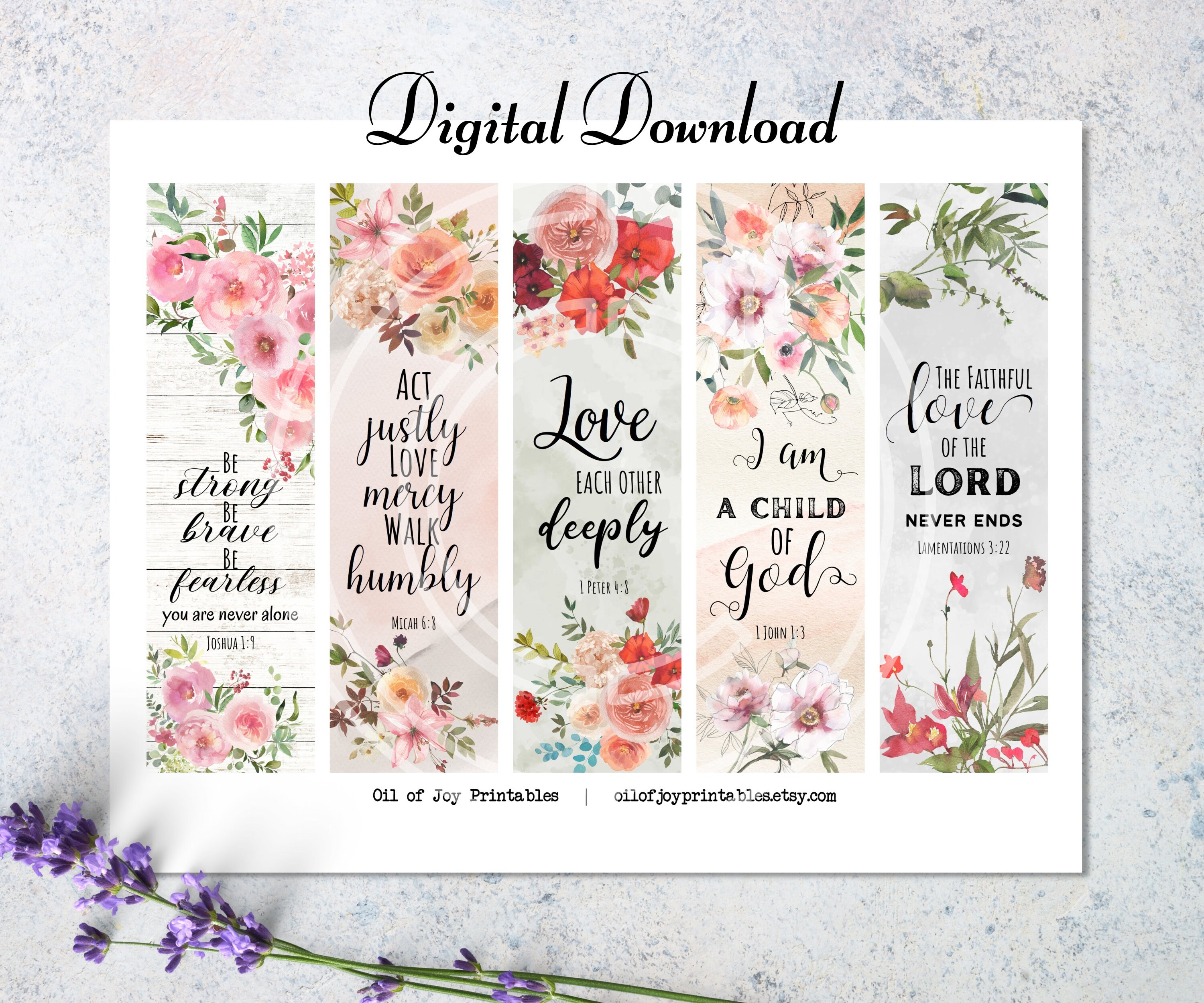 Bible Verse Bookmarks With Watercolor Floral Design - Set of 5 Faith ...