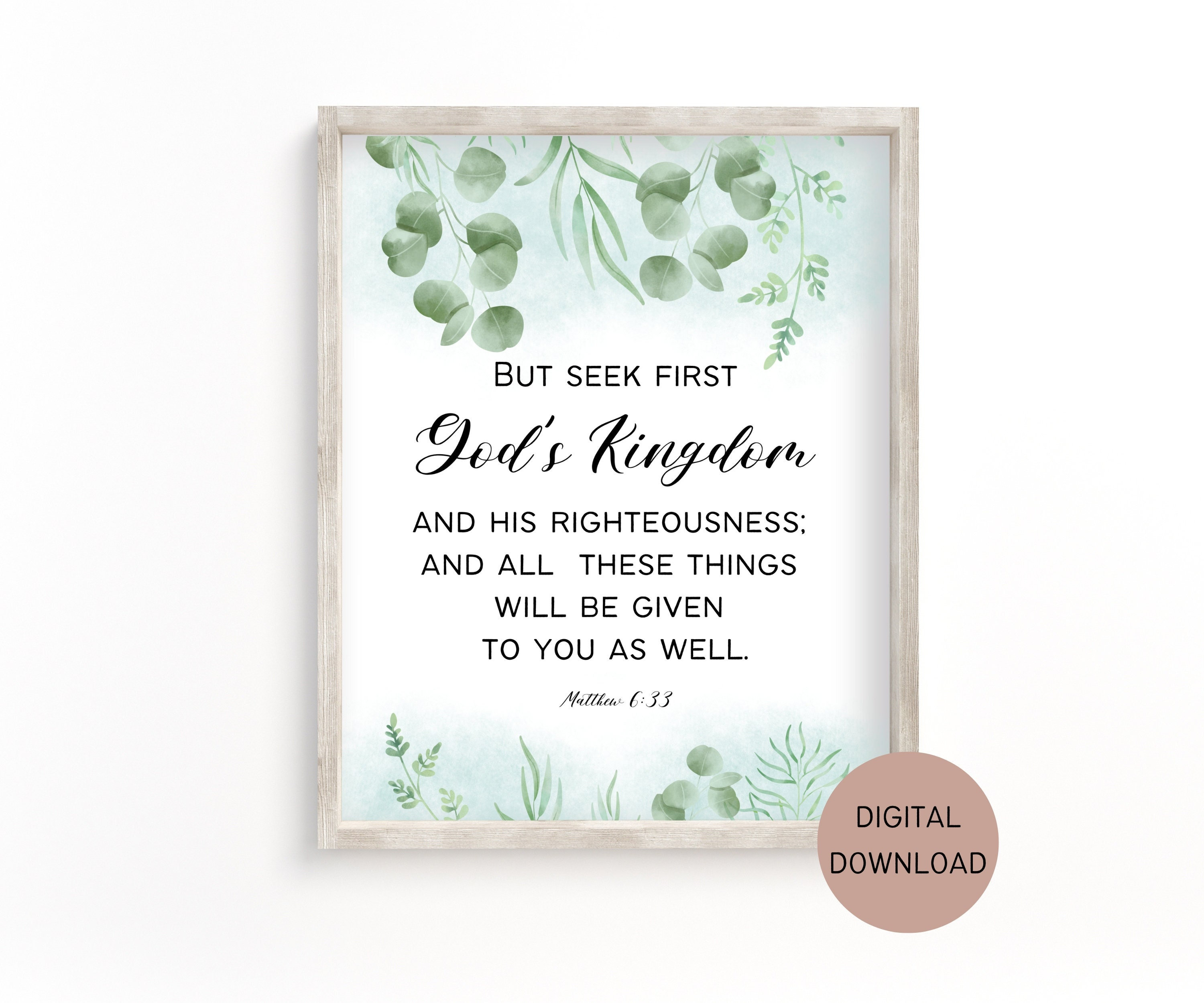 Bible Verse Wall Art Printable Download Matthew 6:33, Christian Wall ...