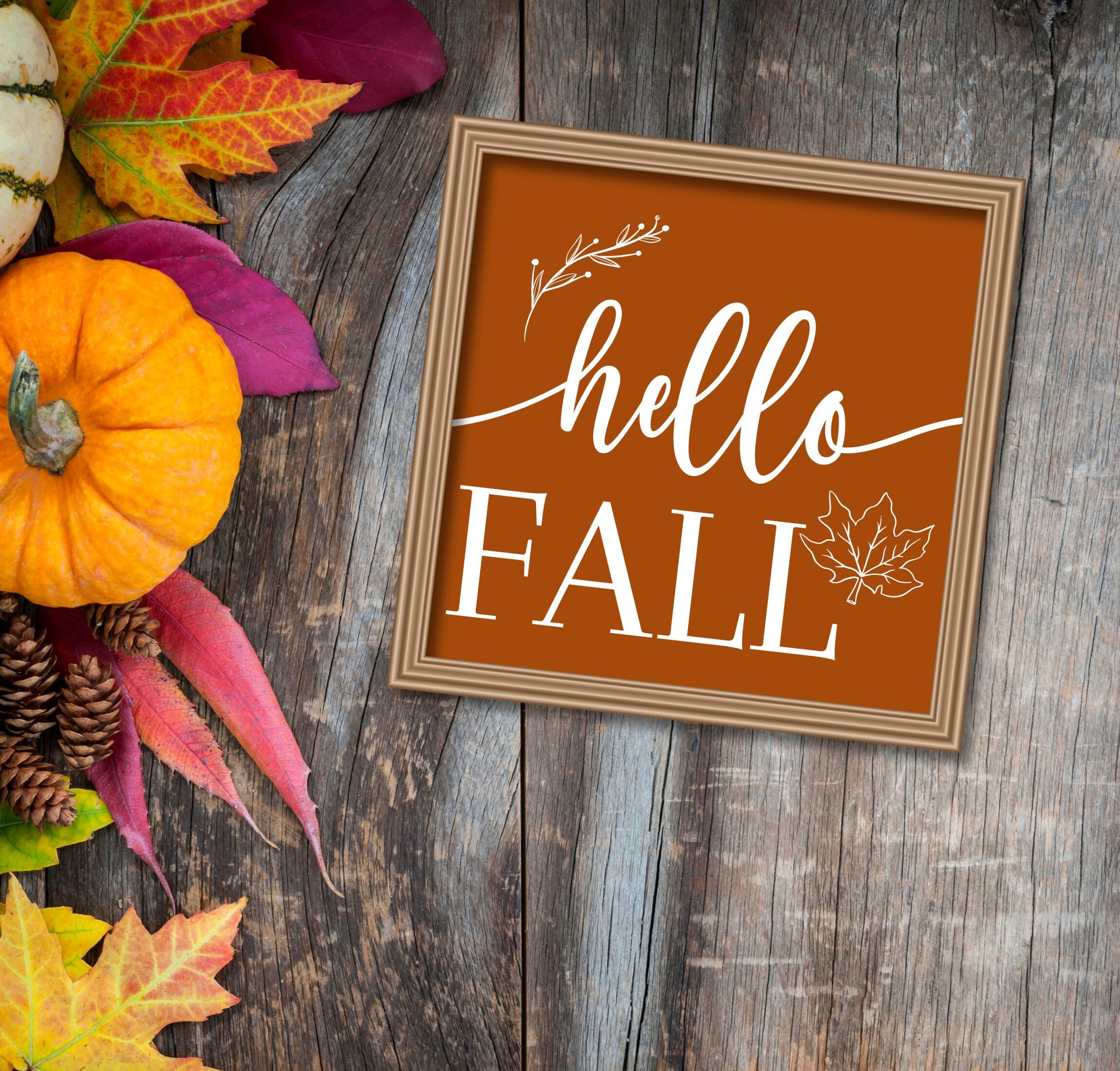 Hello Fall Printable - Farmhouse Autumn Pumpkin Wall Art, Living Room ...