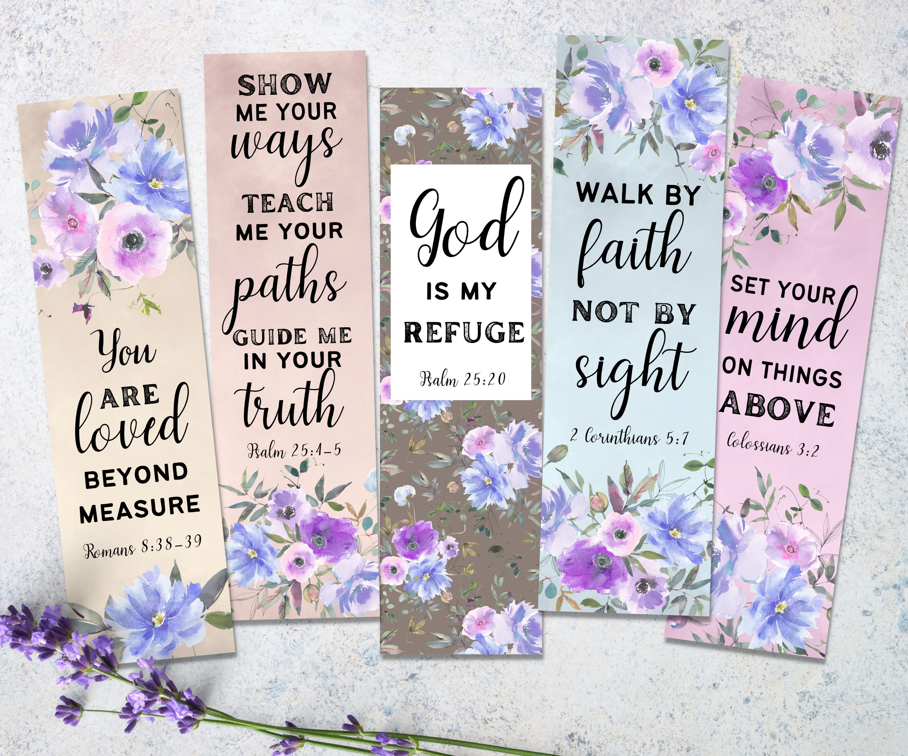 Digital Download Bible Verse Bookmarks With Watercolor Floral Design ...