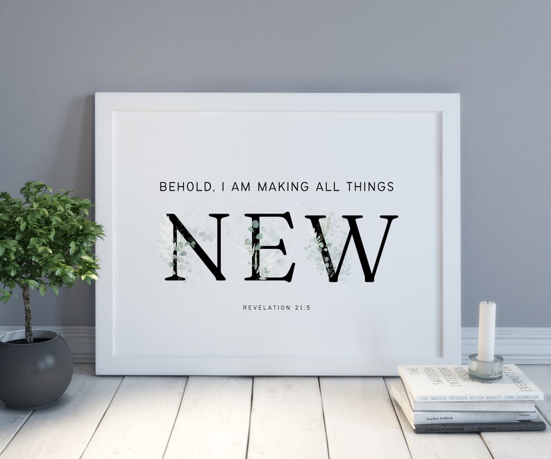 Bible Verse Printable Revelation 21:5 Christian Wall Art - Botanical ...